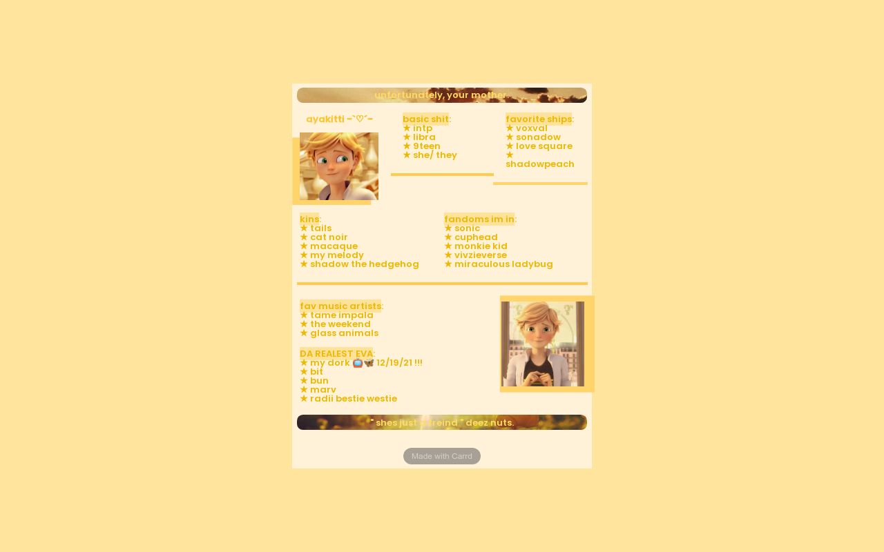 AYA'S OFFICIAL CARRD